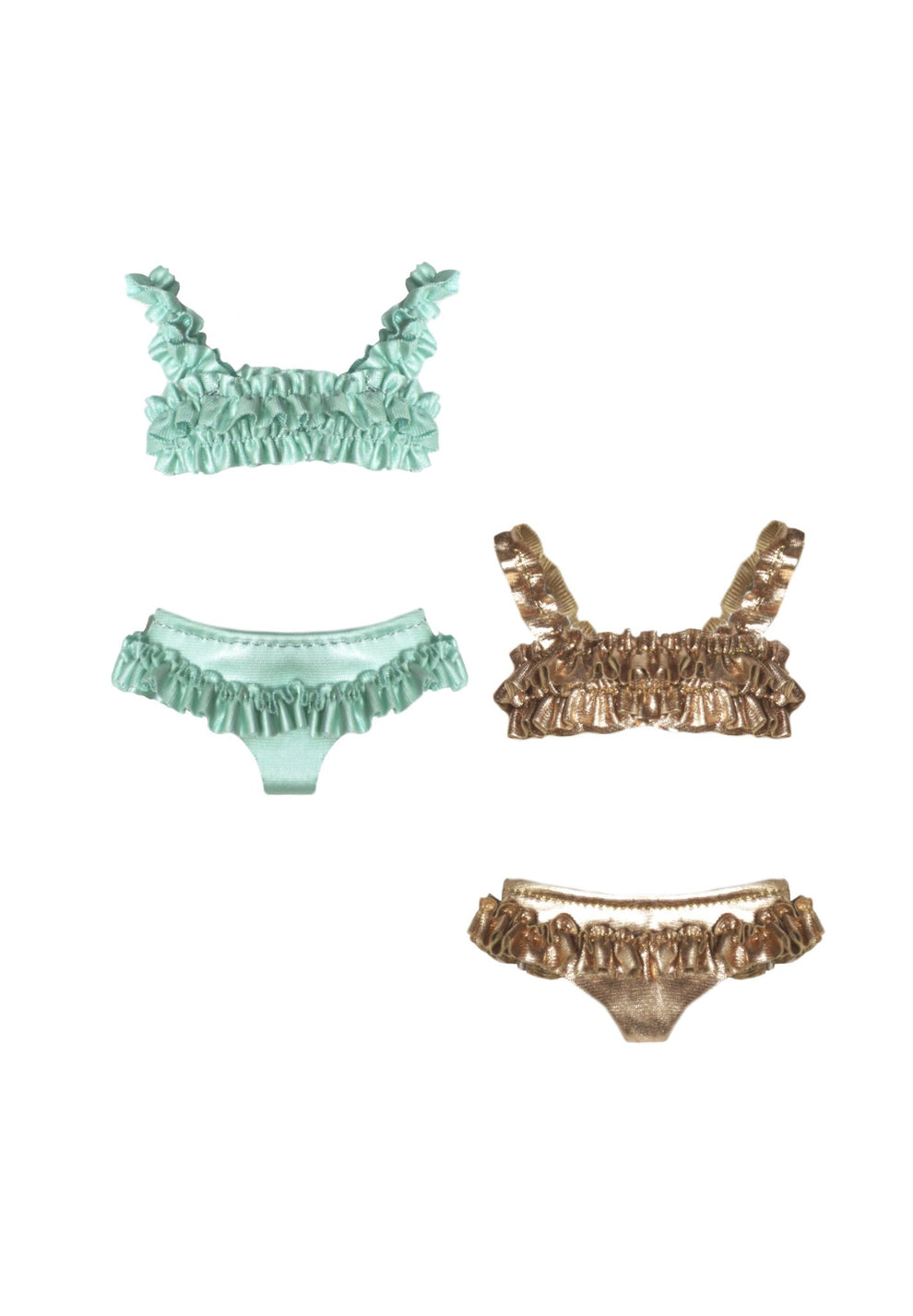 ʚɞ ⁺ “Echoes of the Sea"Ruffle-Detail Satin Bikini Set – Roe2me Dolly